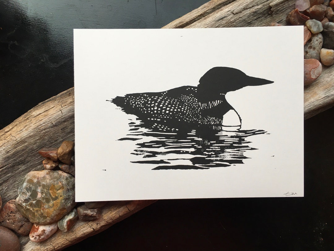 Common Loon Linocut, Nature Themed Print - Etsy