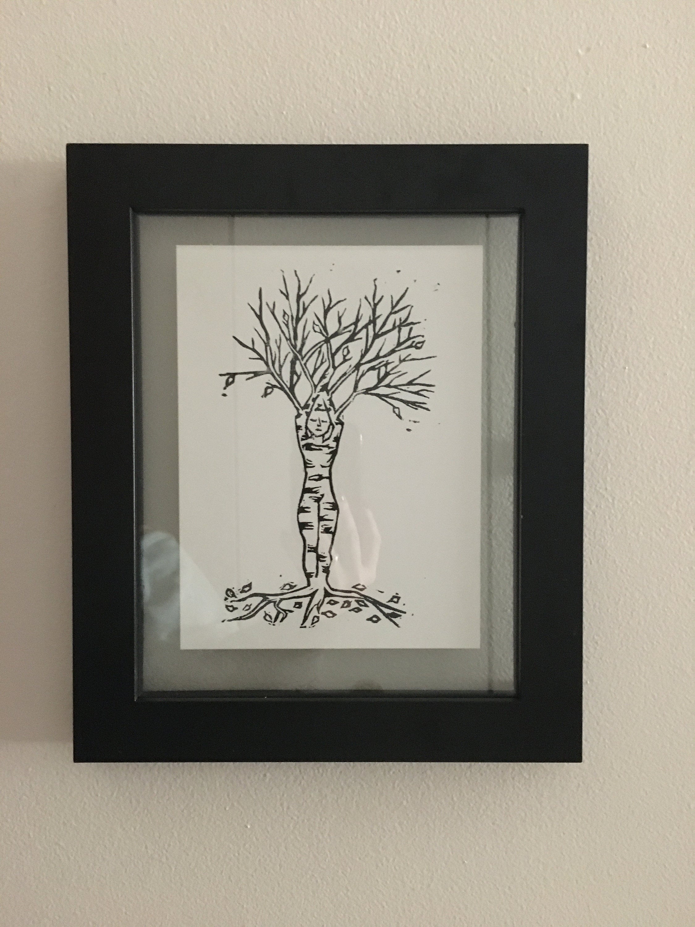 Birch Tree Woman Linocut Print Nature Themed Wall Art, Self Love - Etsy