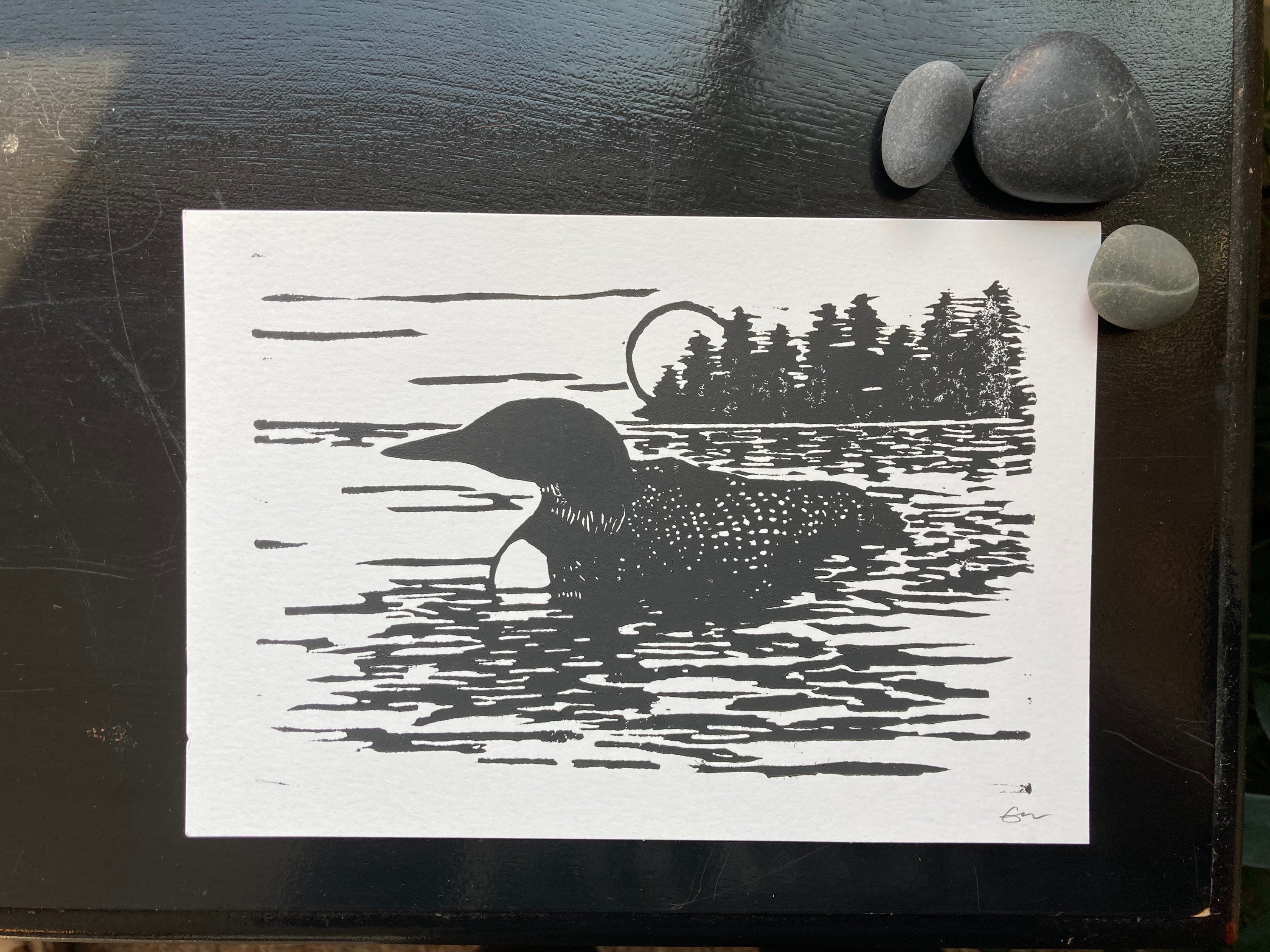 Art & Collectibles Nature Themed Wall Art Loon on lake Linocut Print ...