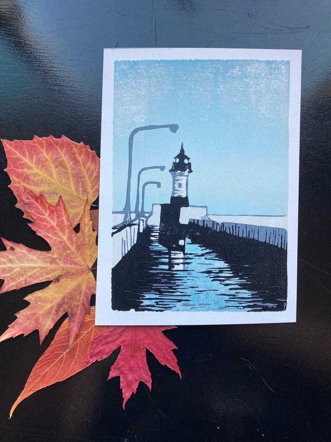 Duluth Minnesota Lighthouse Linocut Print, Nature Themed Art - Etsy