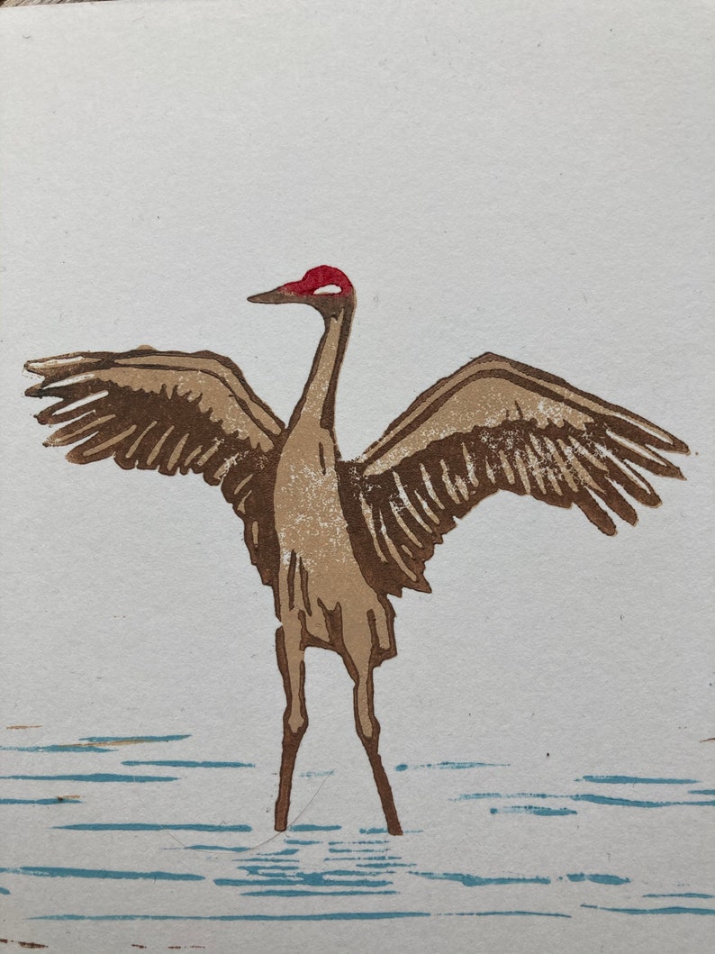 Sandhill Cranes Linocut Print, Nature Themed Wall Art - Etsy
