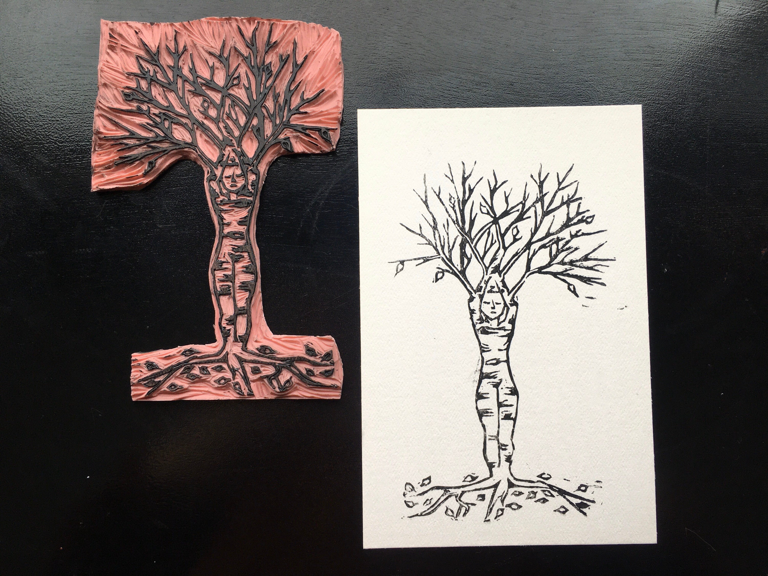 Birch Tree Woman Growth Series Linocut Print Collection | Etsy