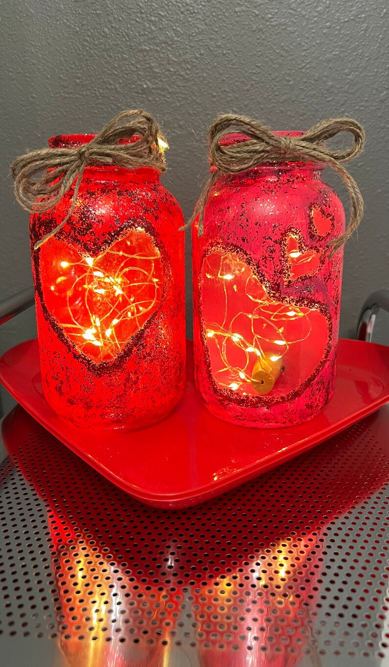 Valentines Day Jar, Illuminated Jar, Valentines Day Decor, Pink Vday ...