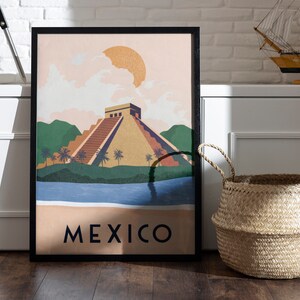 Mexico Travel Poster Pyramid Print Poster Travel Poster Wall Art Sizes ...