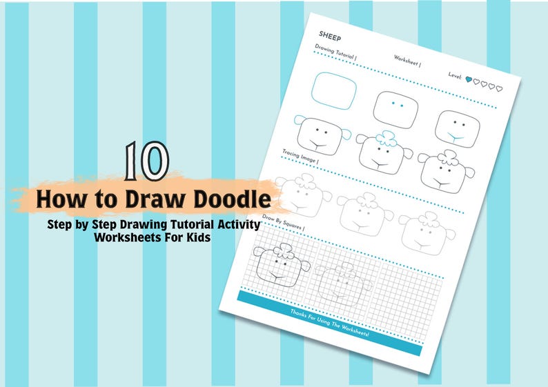 How to Draw Doodle Step by 10 Step Drawing Tutorial Activity Worksheets ...