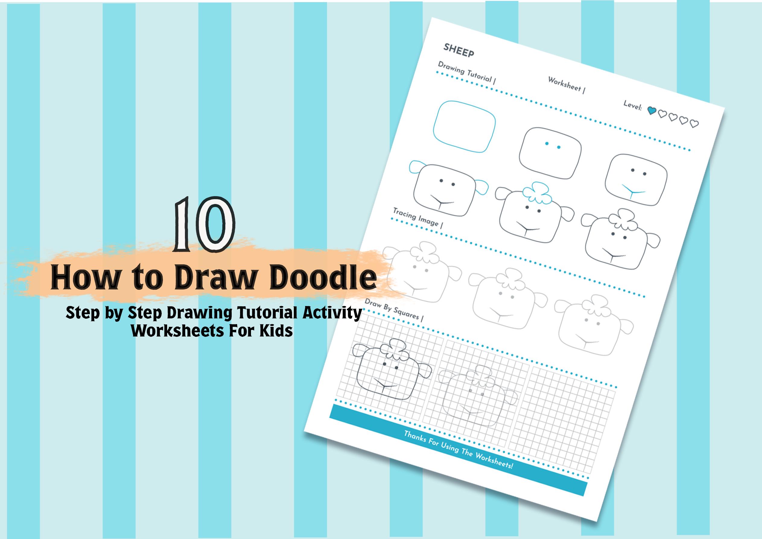 How to Draw Doodle Step by 10 Step Drawing Tutorial Activity Worksheets ...