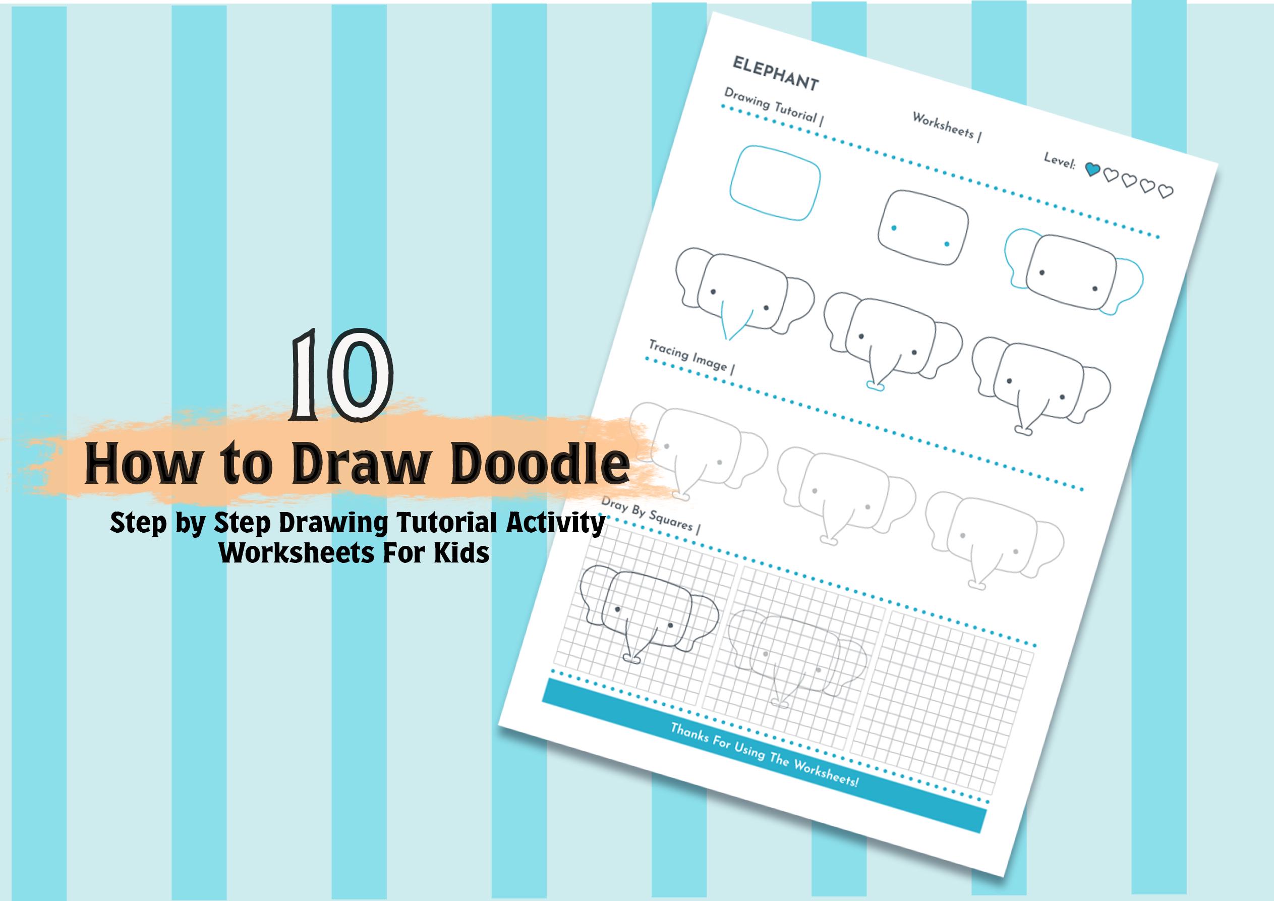 How to Draw Doodle Step by 10 Step Drawing Tutorial Activity Worksheets ...
