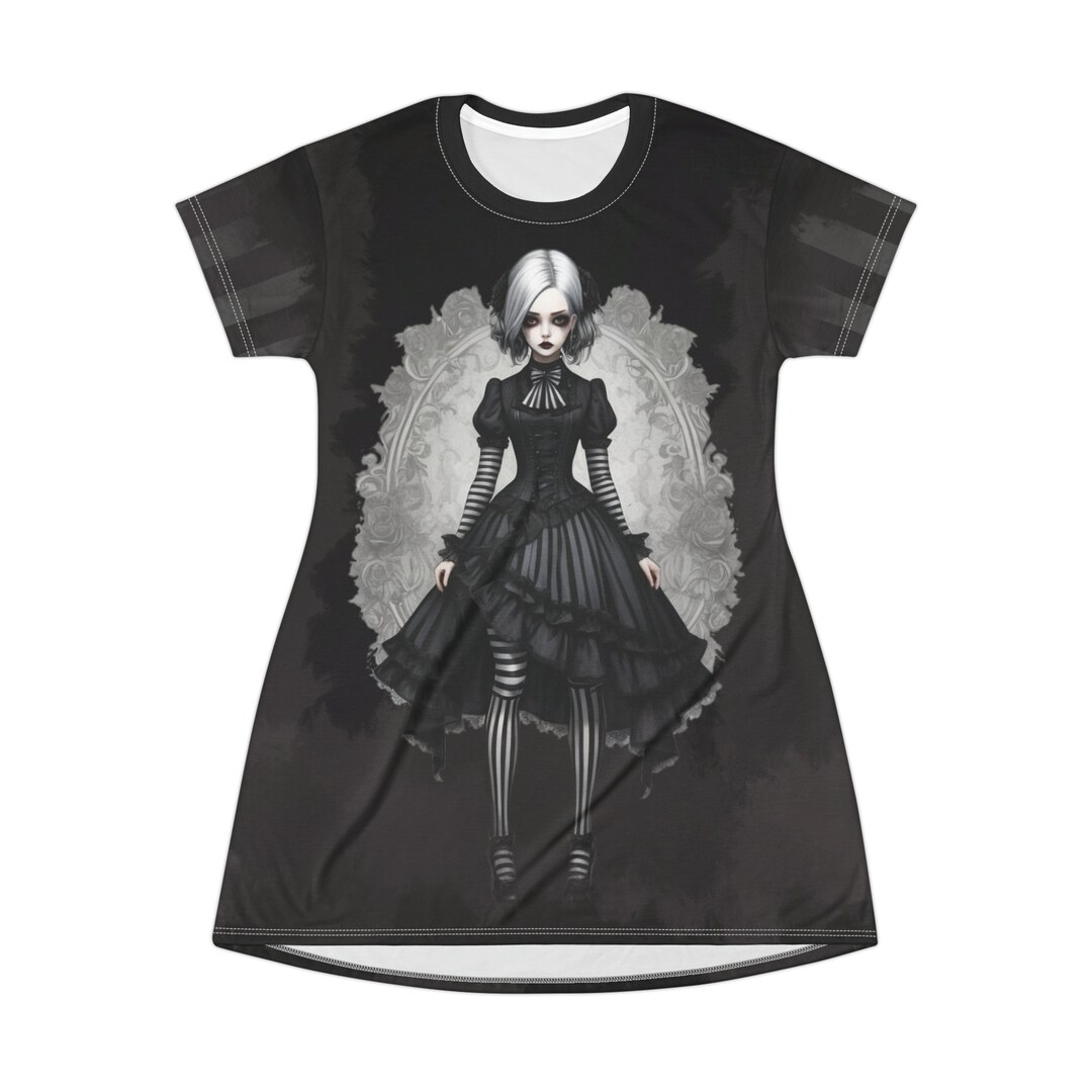Goth Girl T-shirt Dress, Gothic Aesthetic, Women's Shirt Dress, Casual ...