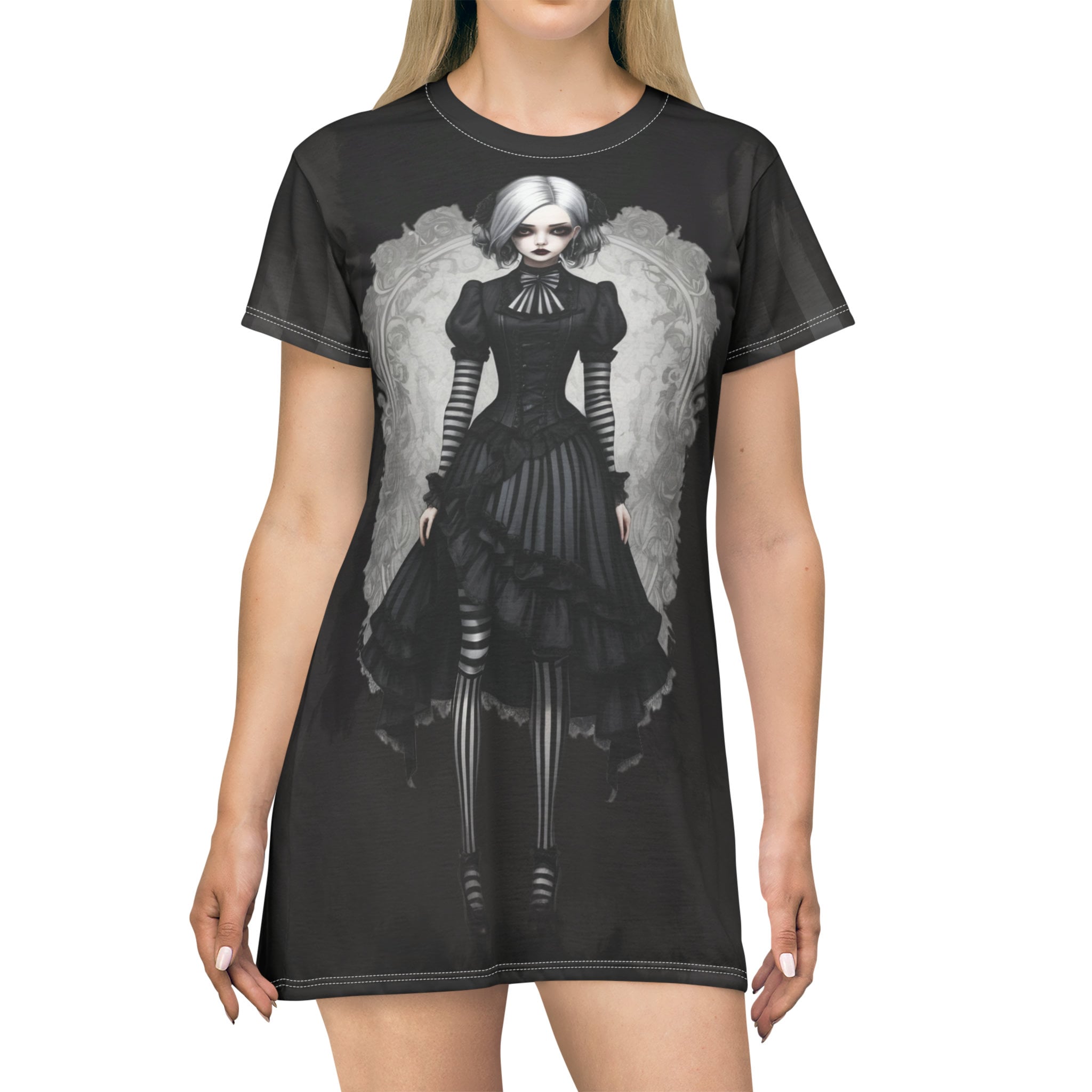 Goth Girl T-shirt Dress, Gothic Aesthetic, Women's Shirt Dress, Casual ...
