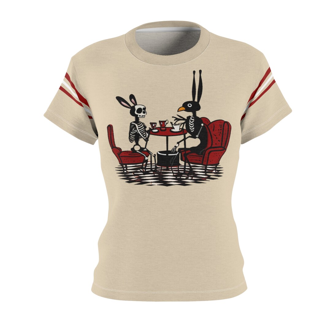 Funny Animal Characters T-shirt, Rabbit Teatime Beige Shirt, Women's ...