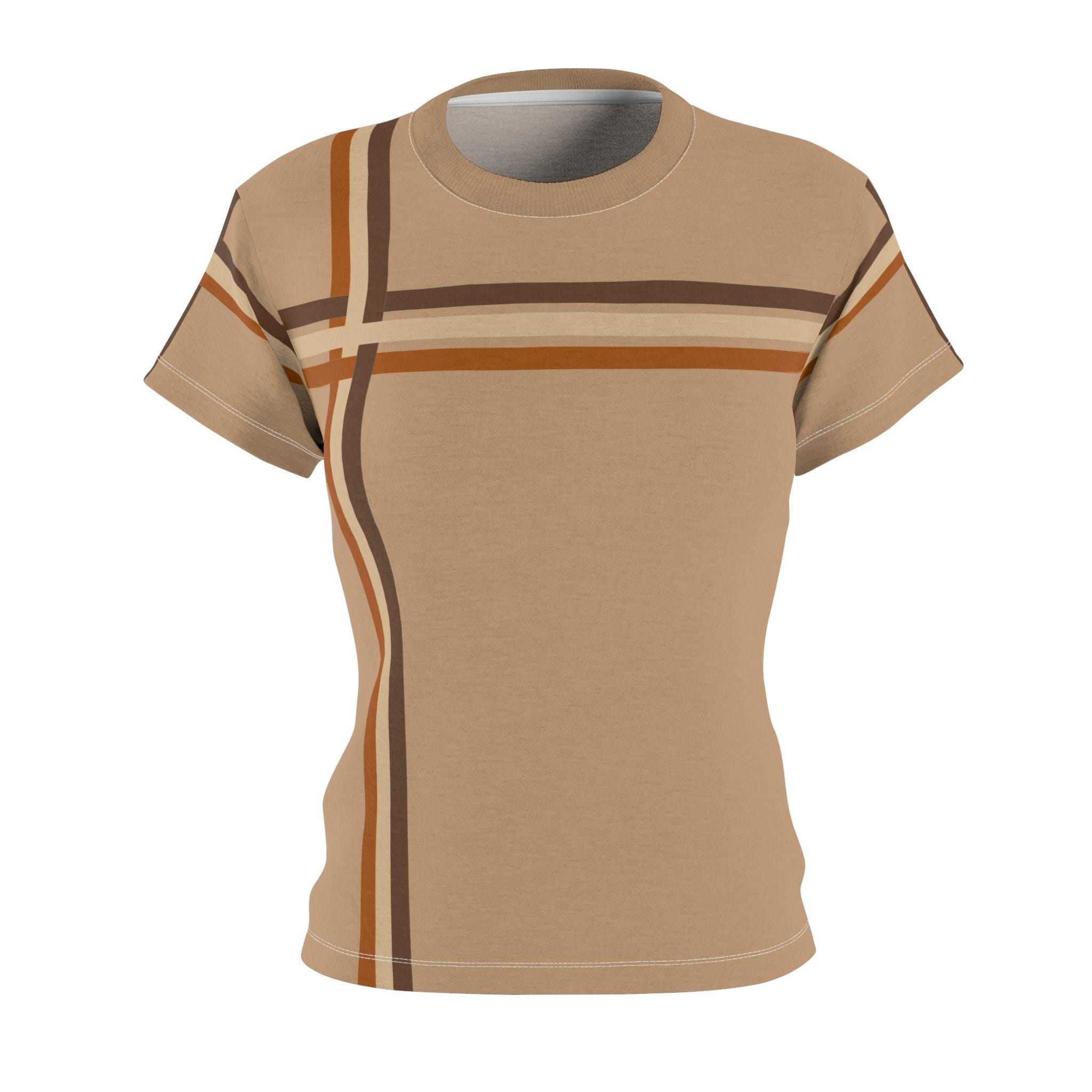 Espresso Striped Light Brown Tee, Retro Ribbons T-shirt, Women's Cut ...
