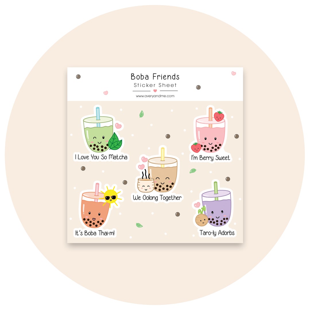 Boba Friends Sticker Sheet for Kids or Toddlers I Bubble Tea Card or ...