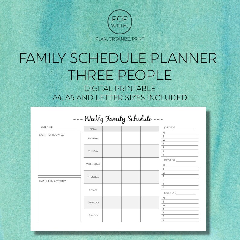 Family Schedule Family Calendar Weekly Family Schedule - Etsy