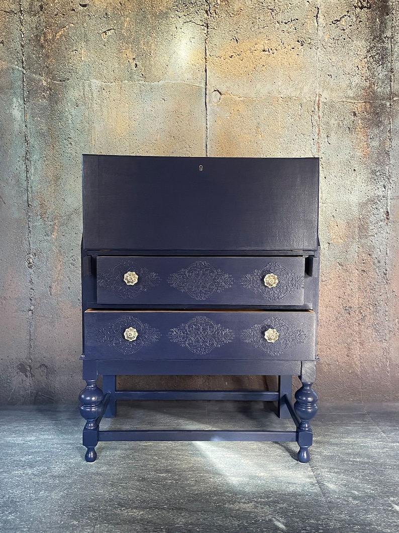 Blue & Ivory Writing Desk / Bureau. - Etsy