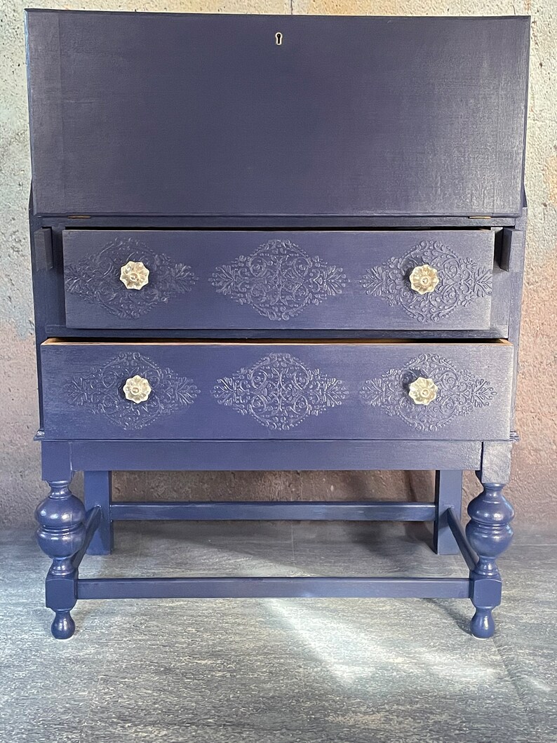 Blue & Ivory Writing Desk / Bureau. - Etsy