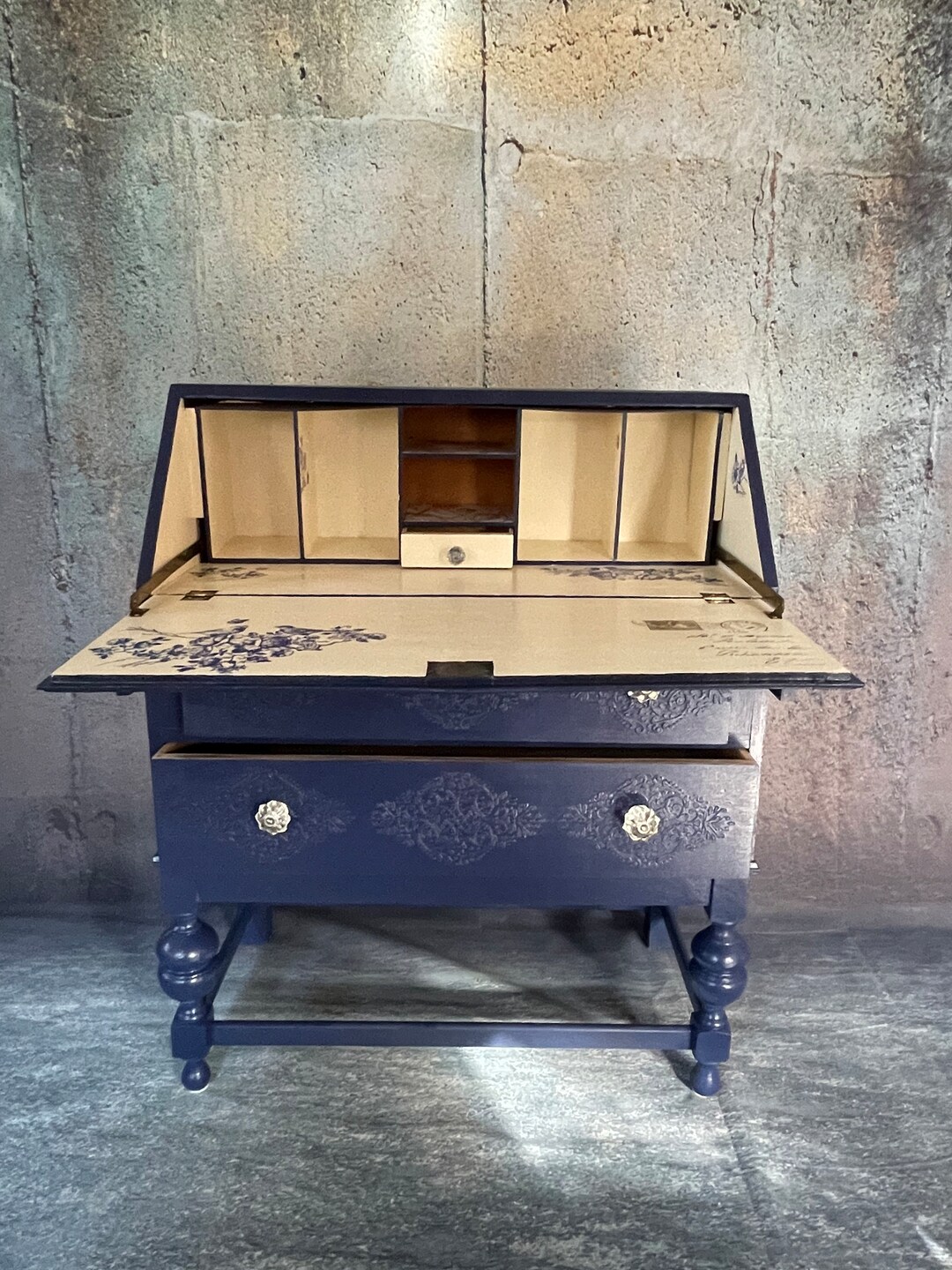 Blue & Ivory Writing Desk / Bureau. - Etsy