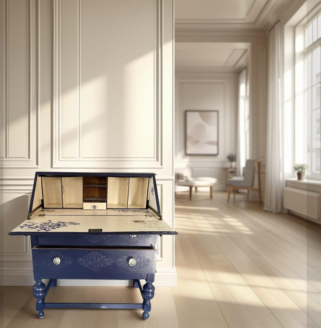 Blue & Ivory Writing Desk / Bureau. - Etsy