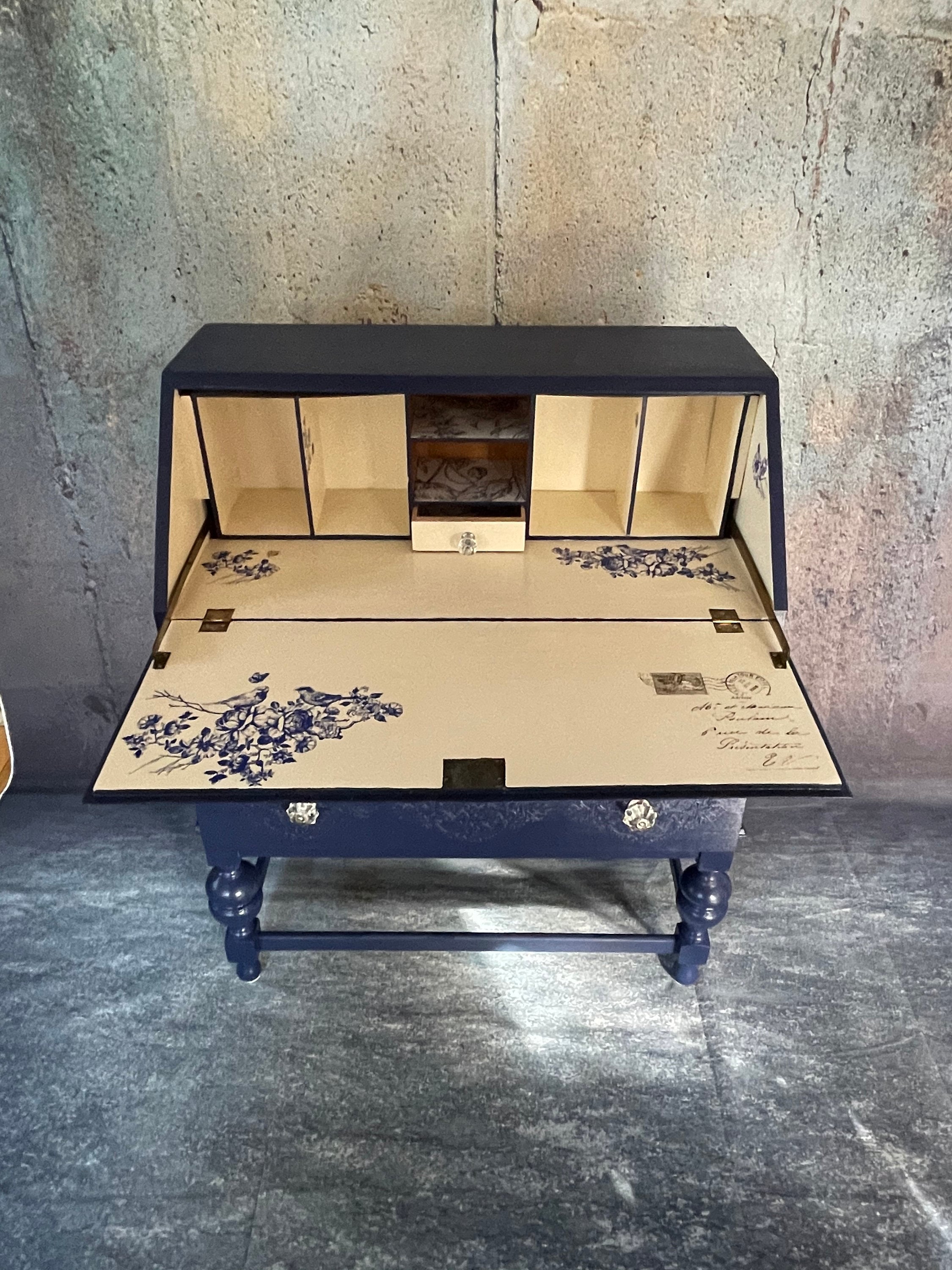Blue & Ivory Writing Desk / Bureau. - Etsy