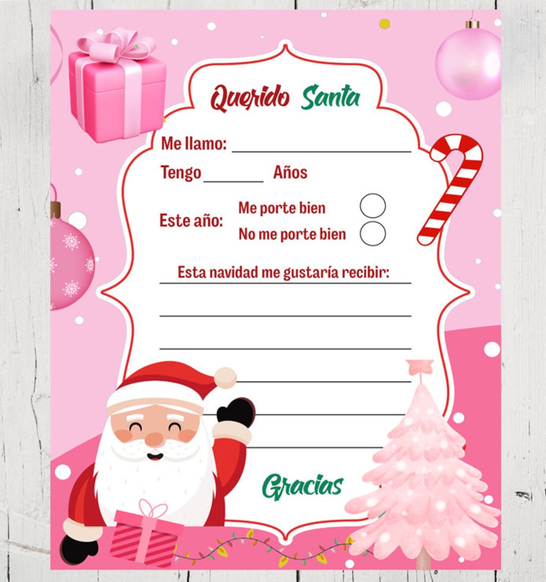 Carta a Santa Claus fácil de imprimir en Español Pink lista - Etsy México