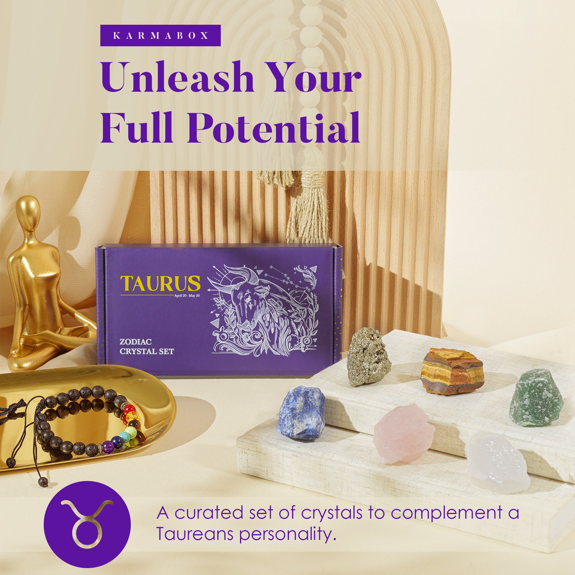 KARMABOX Taurus Crystal Set Zodiac Crystal Gifts, Astrology Sign Crystal Kit, Taurus Healing ...