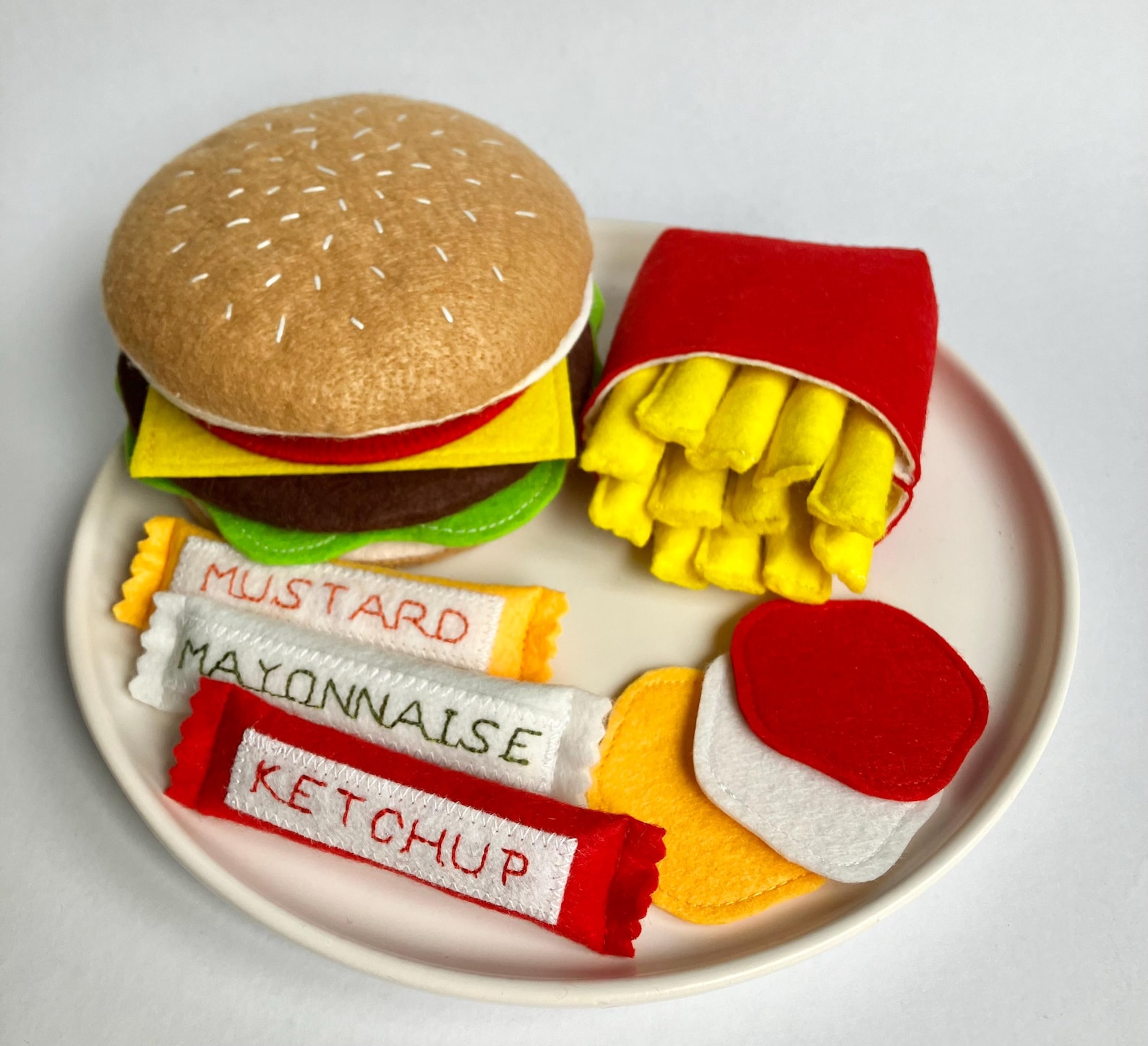 Felt Hamburger Play Food Set: Handmade Eco-friendly Montessori Pretend ...