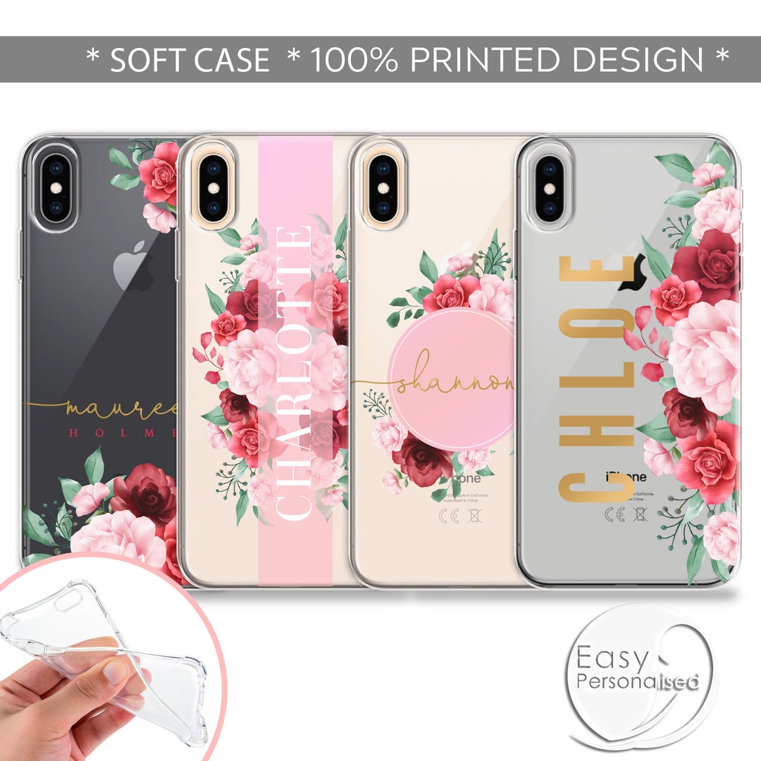 PERSONALISED Phone Case Initials Name Soft Silicone Red Roses Cover for ...