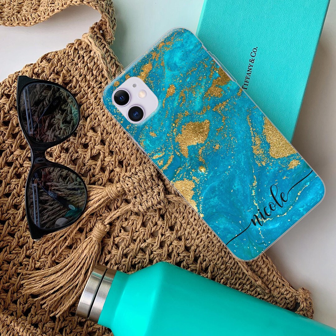 Personalized Blue Marble iPhone Case: Initial Name Soft Cover - Etsy UK