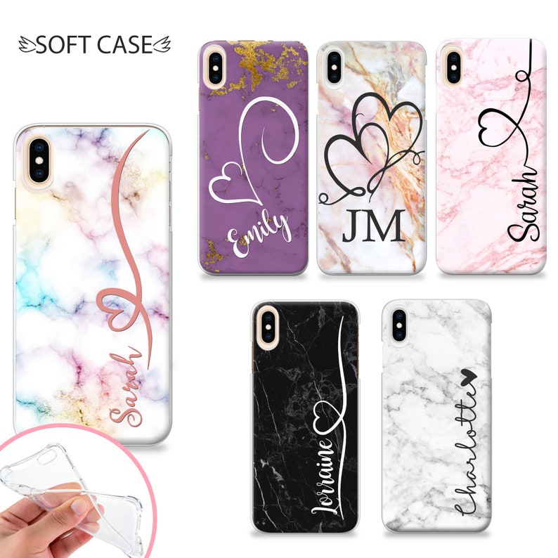 PERSONALISED Marble phone case with heart your name soft | Etsy