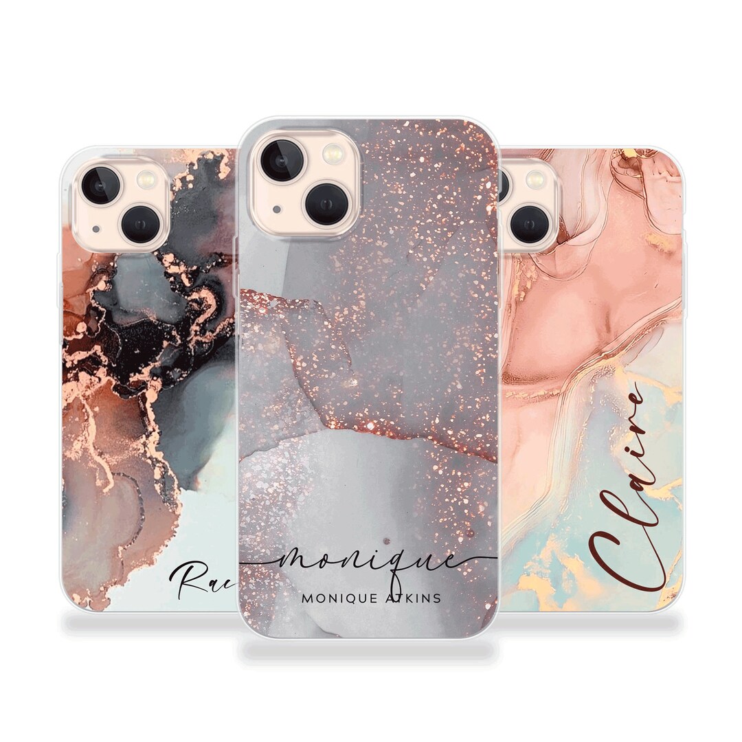 Personalised Phone Case iPhone 16 Marble Custom Name Initials Phone Silicone Cover iPhone 7 8 X ...