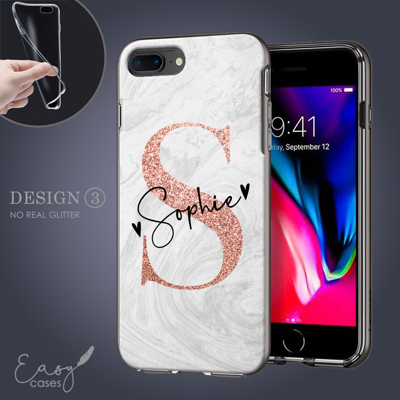 Marble phone case PERSONALISED initial name silicone cover for | Etsy