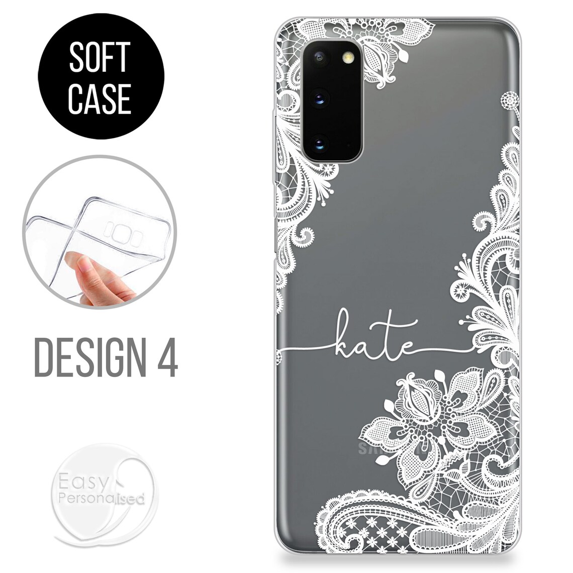 Personalised samsung s20 phone case floral clear cover name | Etsy