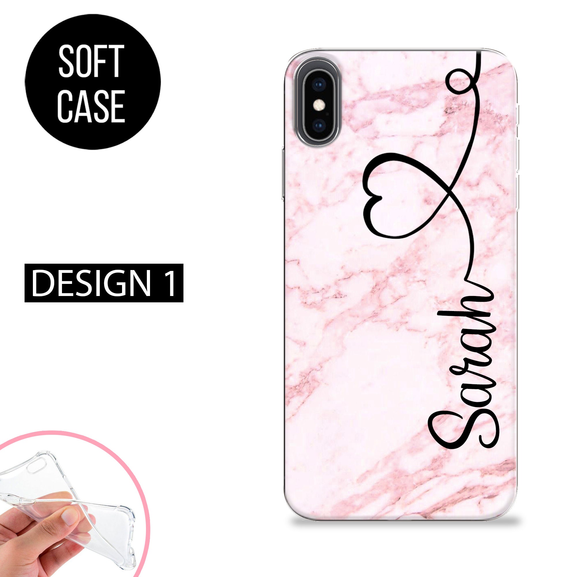 PERSONALISED Marble phone case with heart your name soft | Etsy