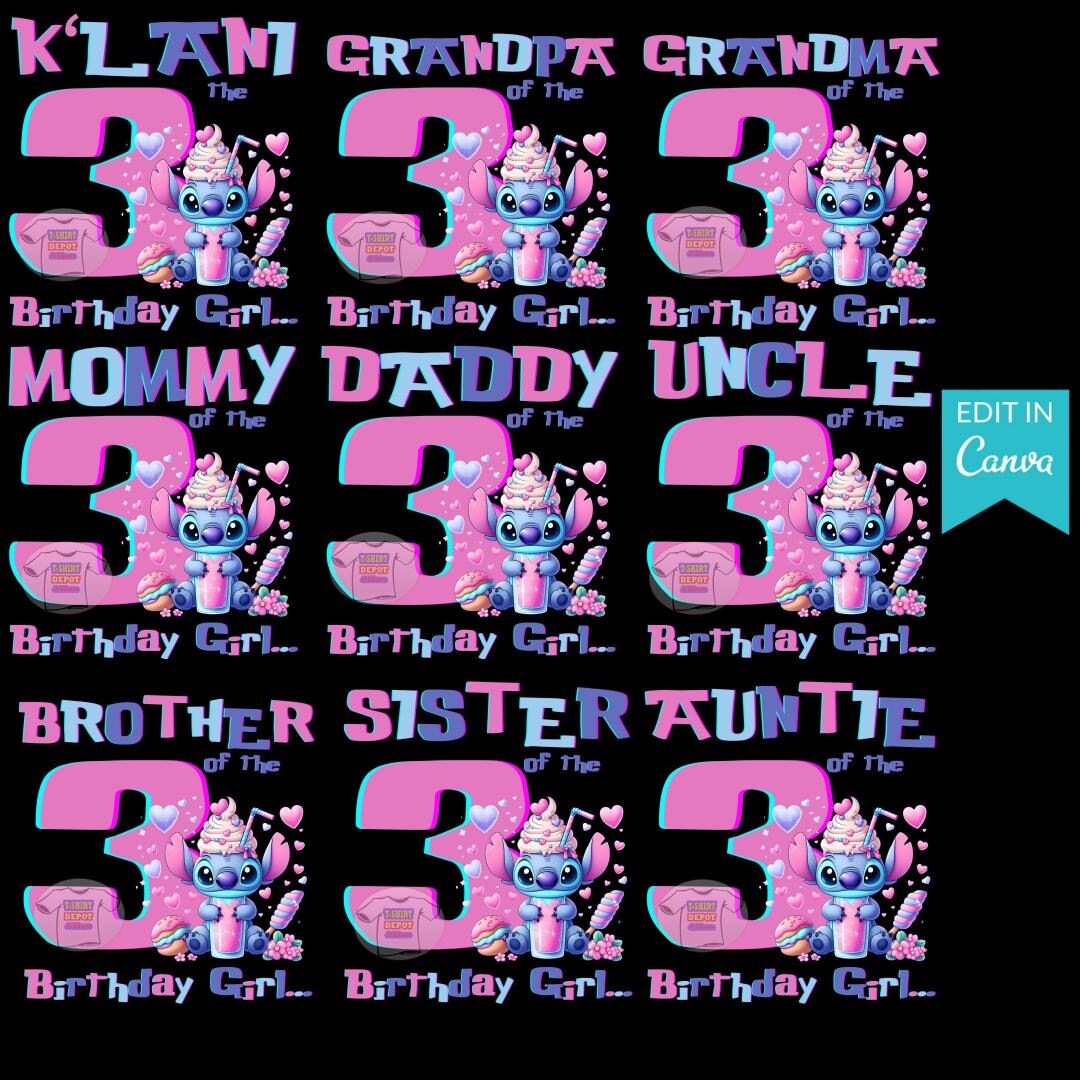 Lilo & Stitch 3rd Birthday Family PNG Editable in Canva - Etsy