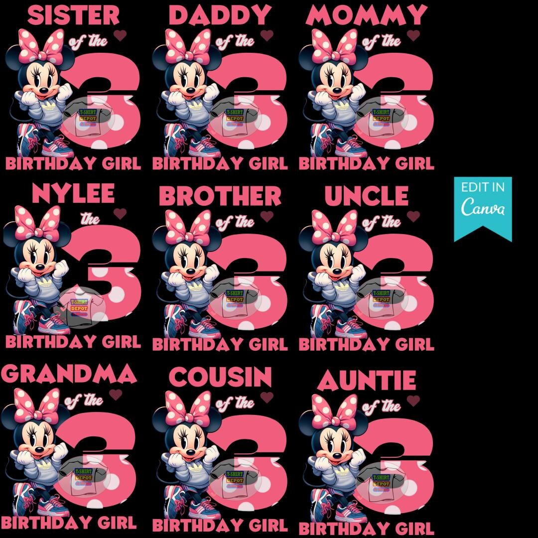 Hip Hop Minnie Mouse 3rd Birthday Family PNG Editable in Canva - Etsy