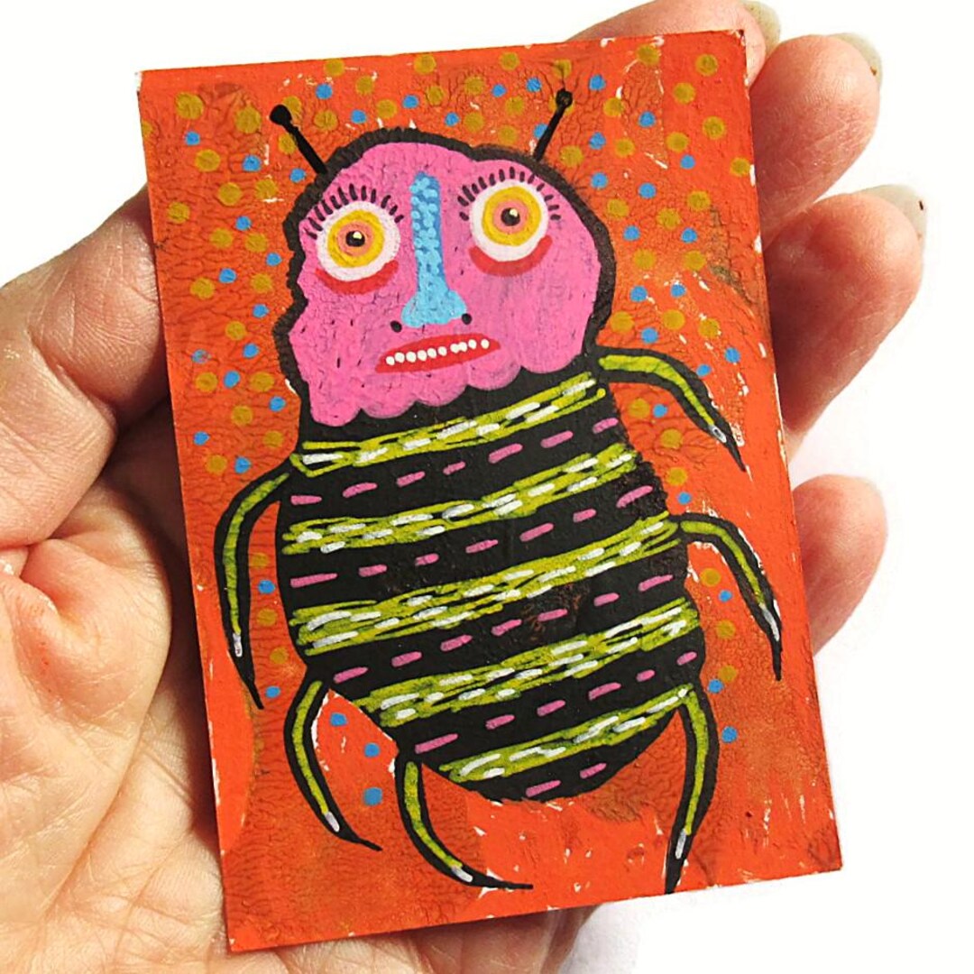 Miniature Insect Painting Original ACEO Quirky Cute Weird Beetle ...