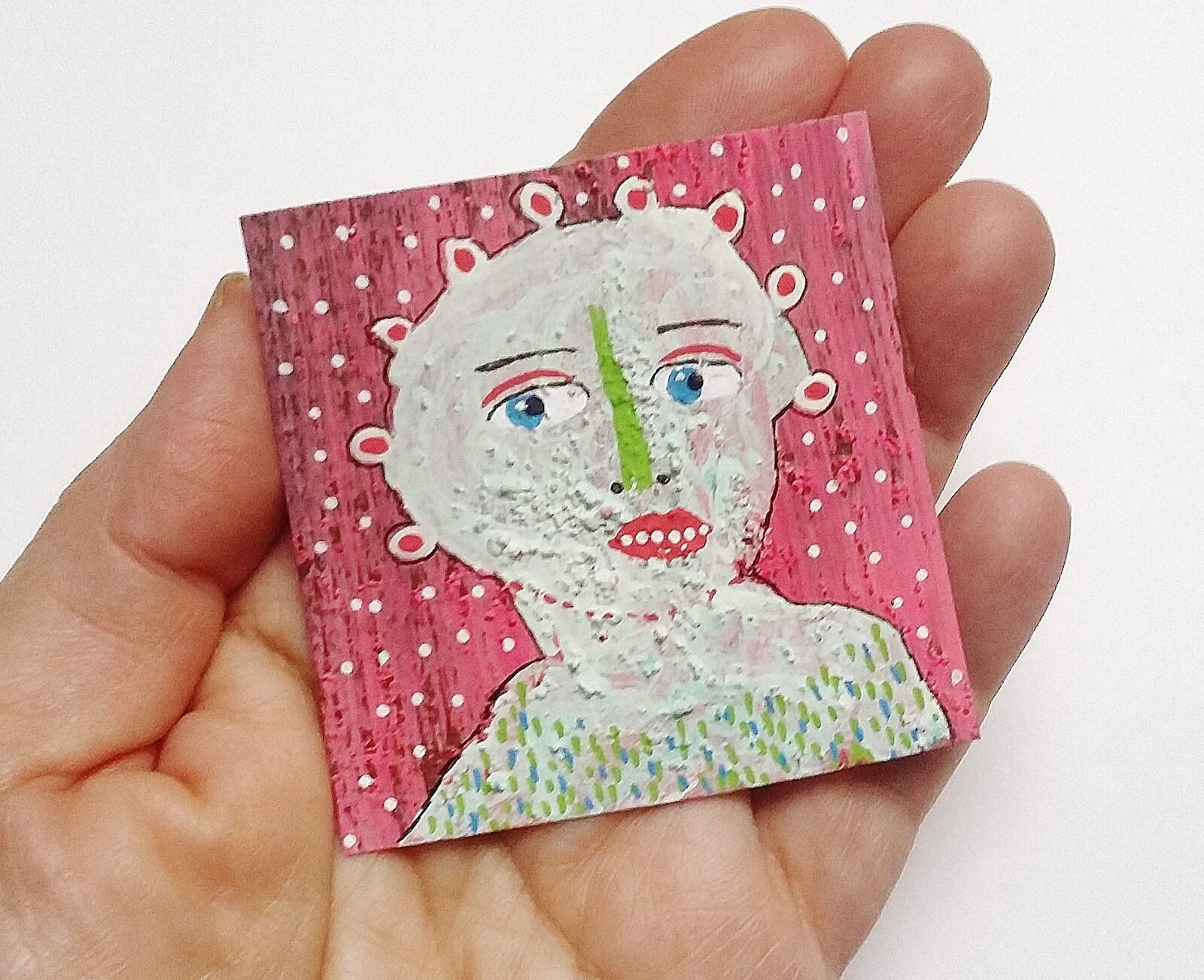 Tiny Art Very Small Painting Outsider Folk Artwork Portrait Miniature ...