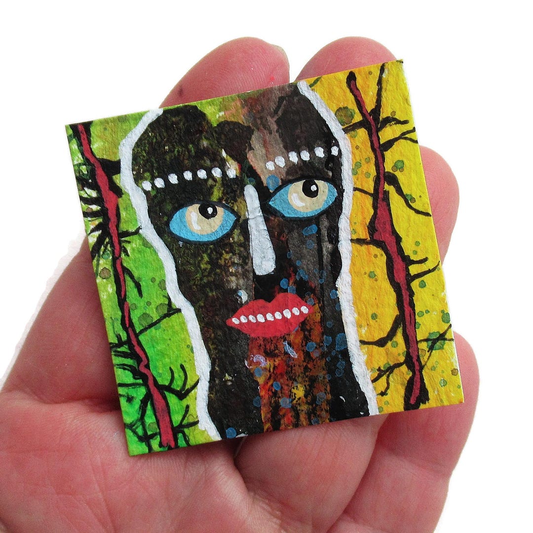 Extra Tiny Original Painting 2x2" Square Miniature Portrait Outsider ...