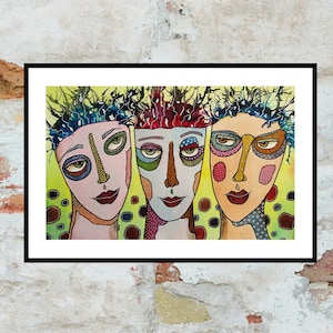 Watercolour Portrait Painting Multiple Faces Abstract Heads Figurative ...