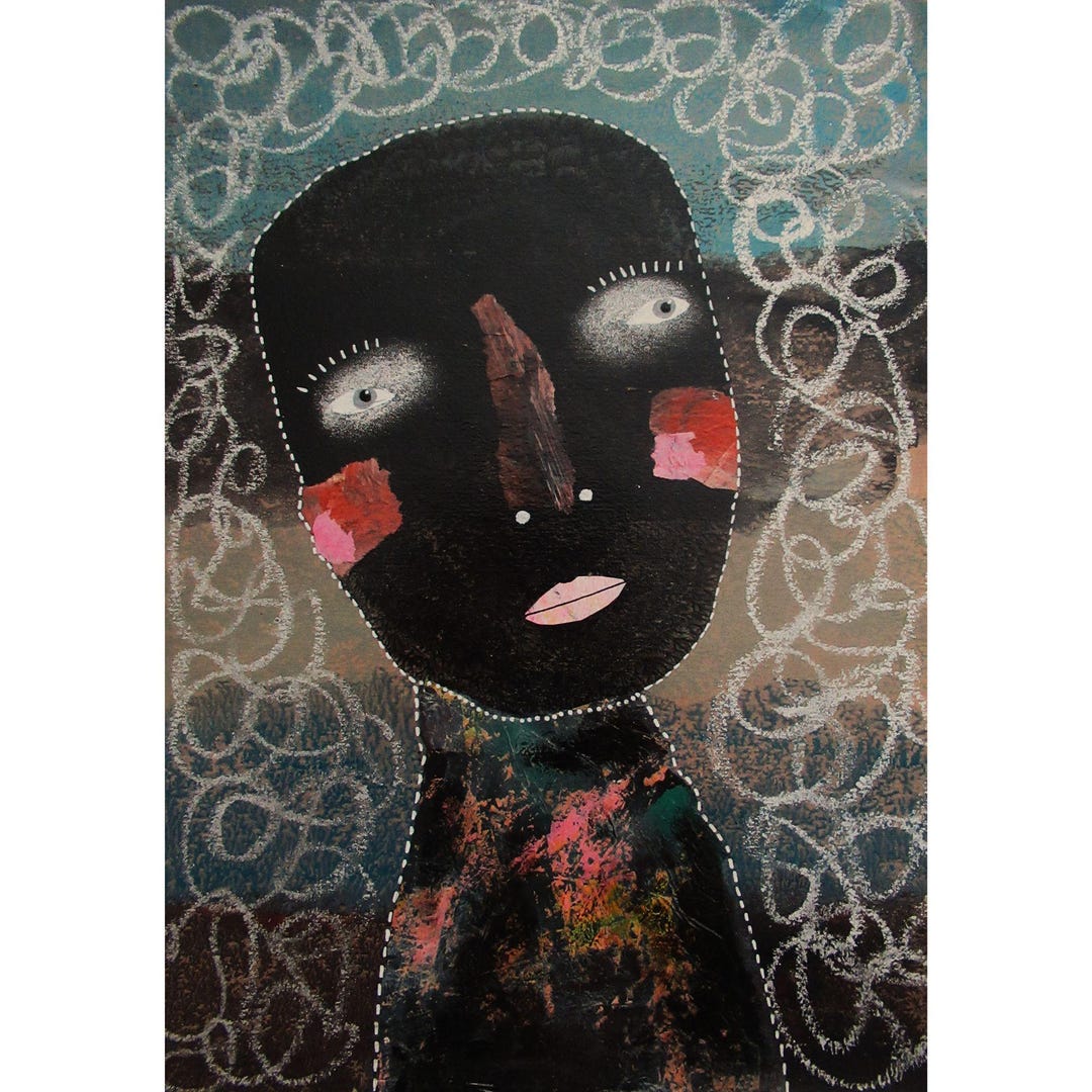 Unique Portrait Painting Outsider Art Expressionist Style Mixed Media ...