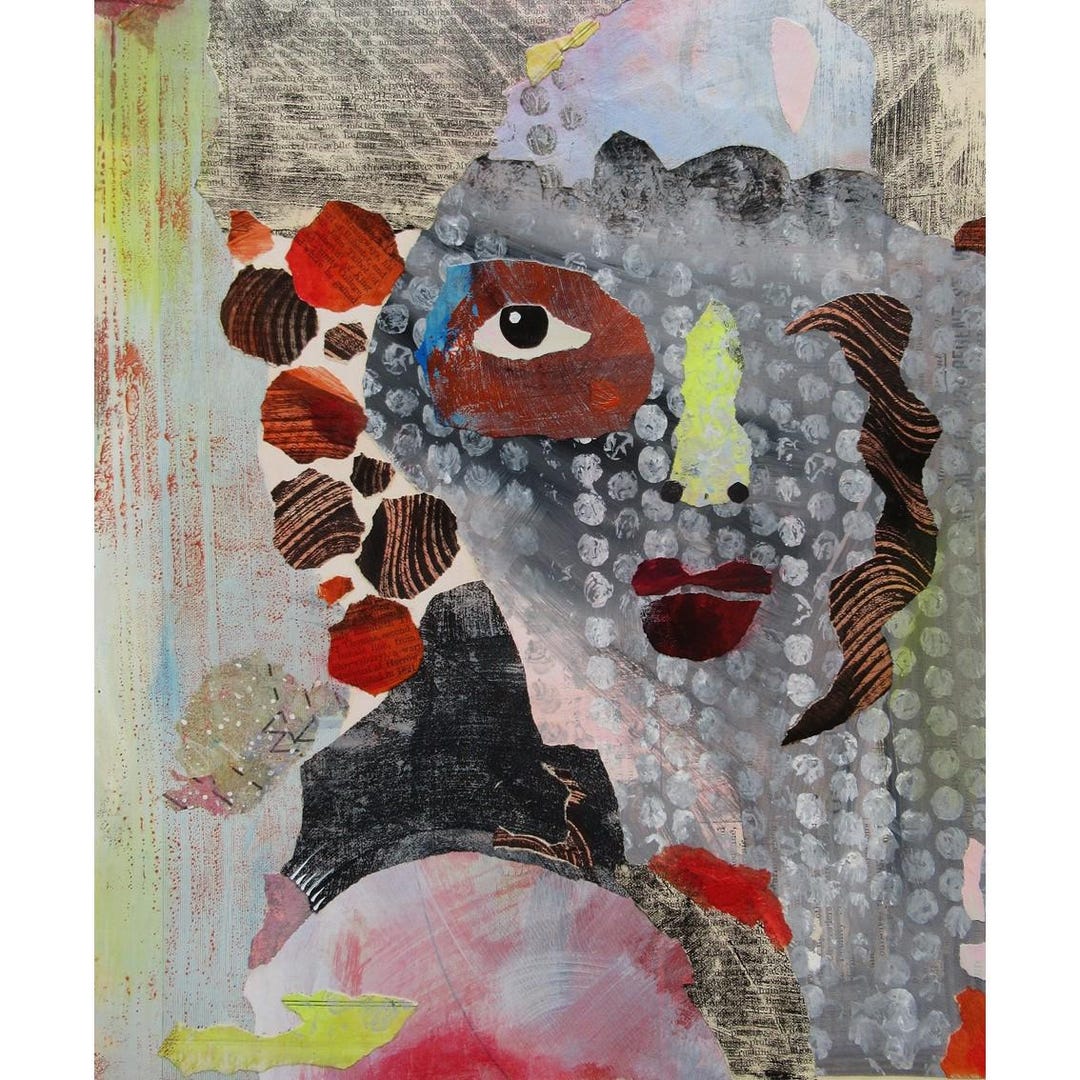 Art Brut Portrait Print Outsider Painting Grey Brown Primitive ...
