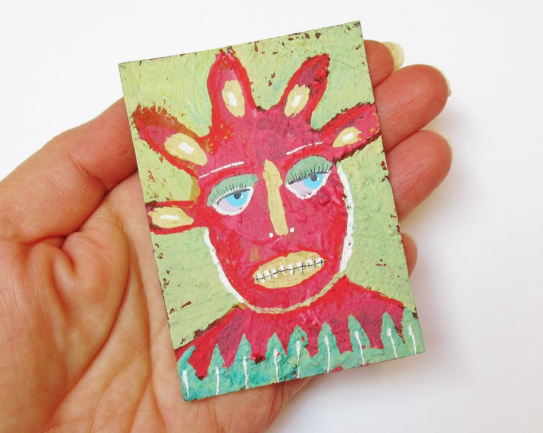 Tiny Art Very Small Painting Outsider Folk Artwork Portrait Miniature ...