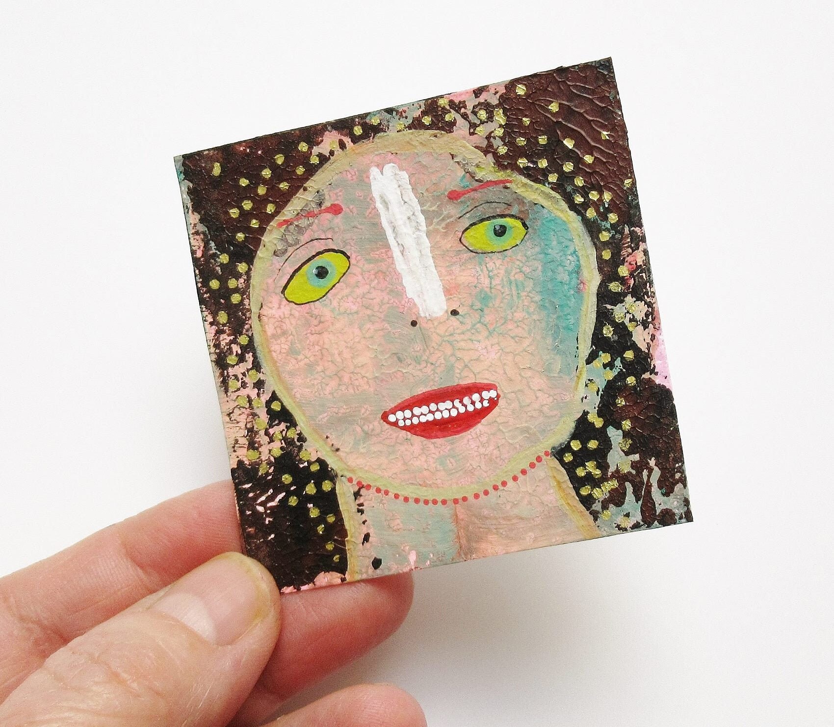 Tiny Art Very Small Painting Outsider Folk Artwork Portrait Miniature ...
