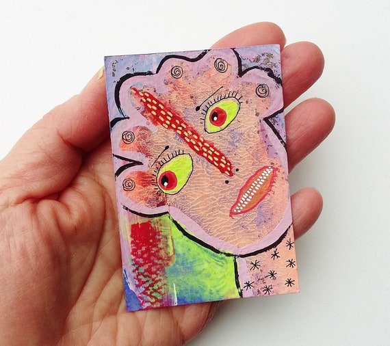 Tiny Art Very Small Painting Outsider Folk Artwork Portrait Miniature ...