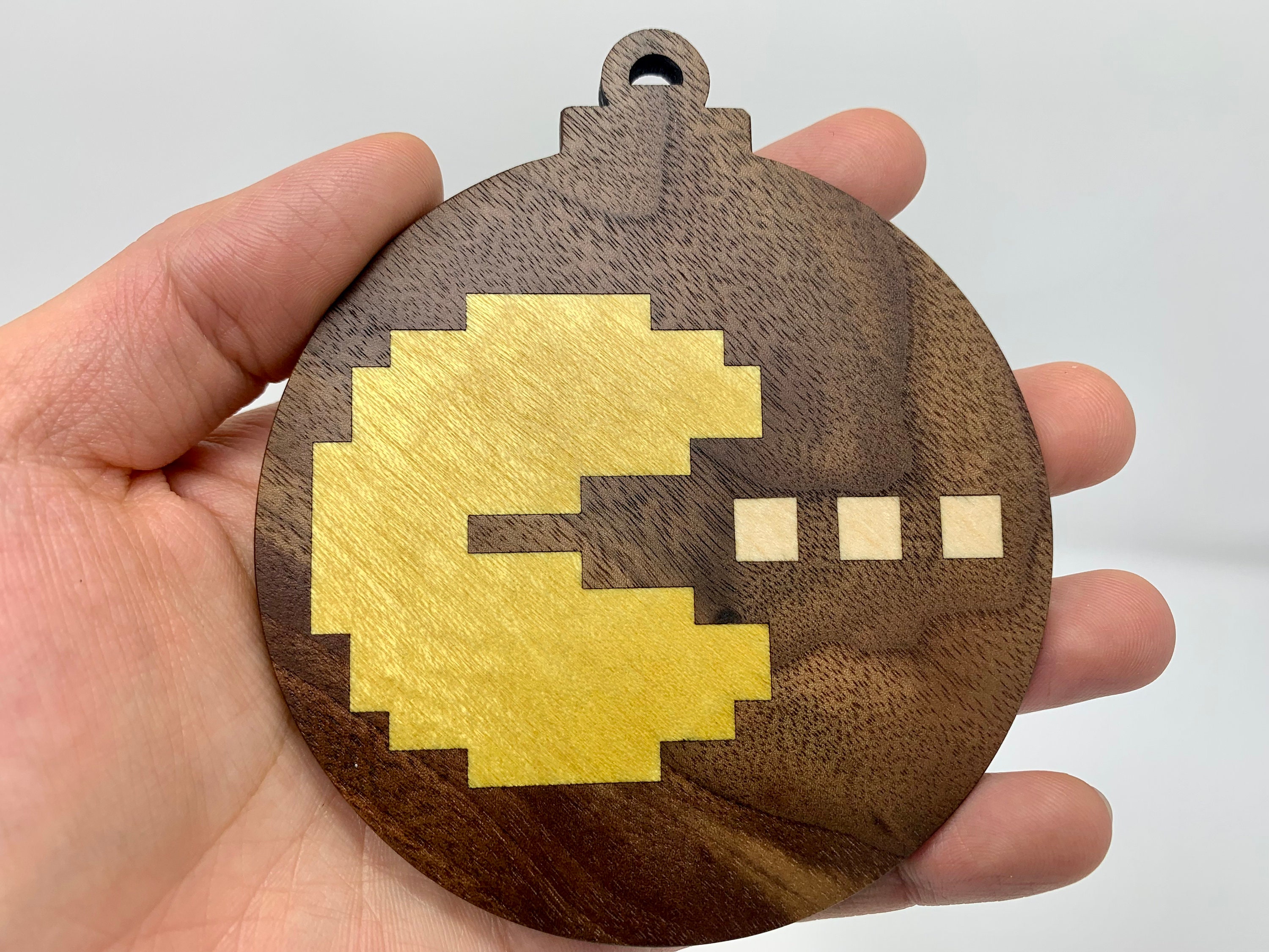 8-bit Pac-man Christmas Tree Ornament ~ Beautiful Wood Inlay Holiday ...