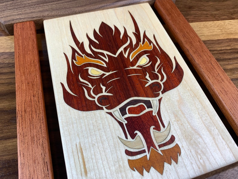 Japanese Dragon Themed Wall Art Exotic Wood Inlay Marquetry | Etsy