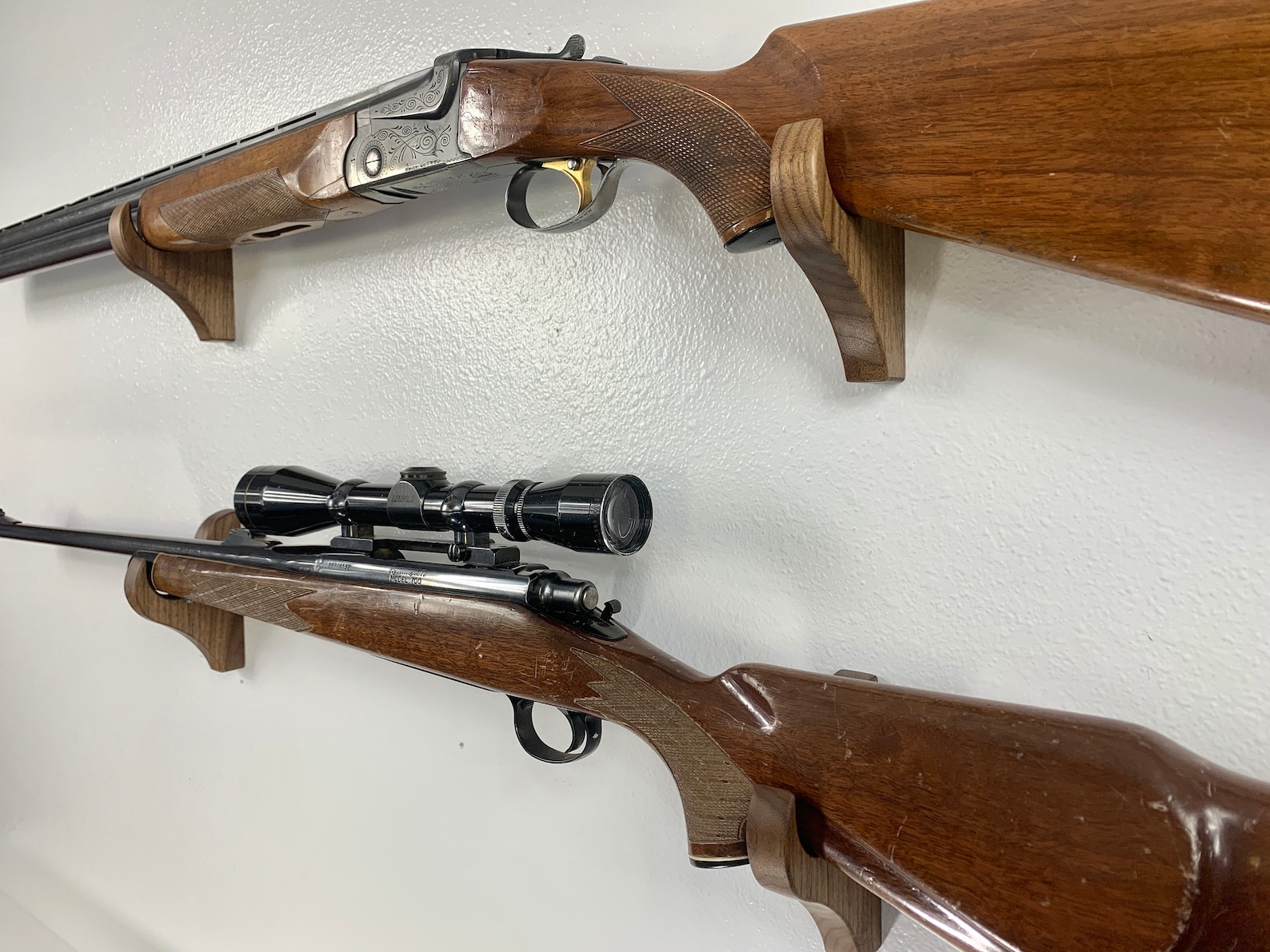 Walnut Minimalist Rifle Wall Mount Solid Wood 1 Pair Custom Hunting ...