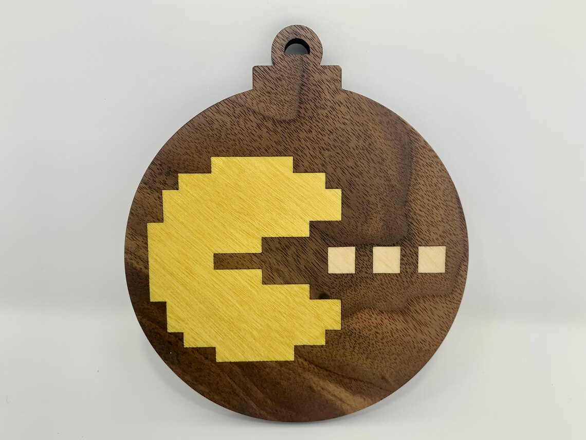 8-bit Pac-man Christmas Tree Ornament Beautiful Wood Inlay - Etsy
