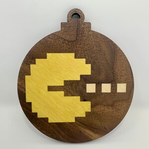 8-bit Pac-man Christmas Tree Ornament ~ Beautiful Wood Inlay Holiday ...