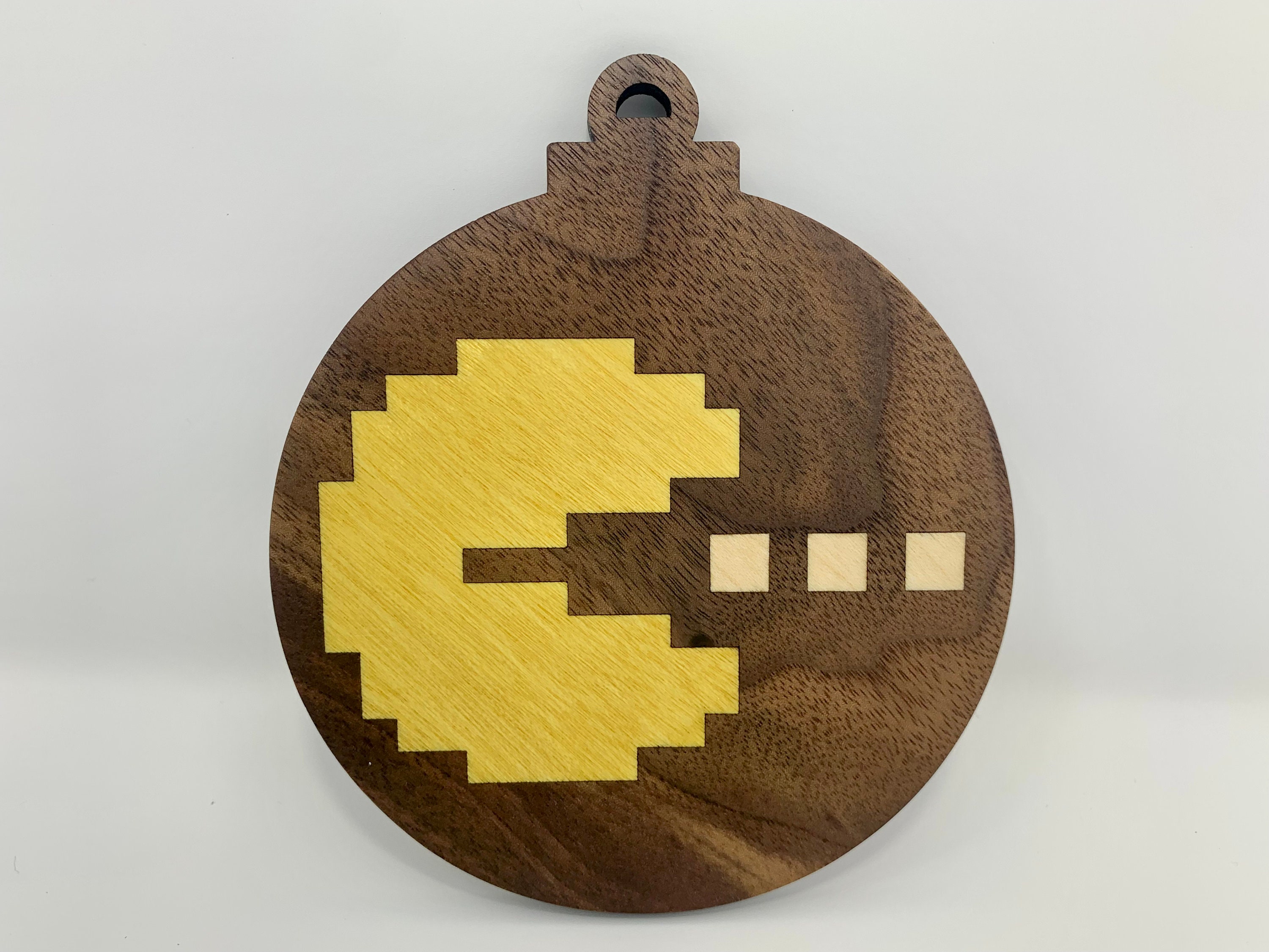 8-bit Pac-man Christmas Tree Ornament ~ Beautiful Wood Inlay Holiday ...