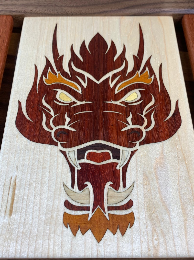 Japanese Dragon Themed Wall Art Exotic Wood Inlay Marquetry | Etsy